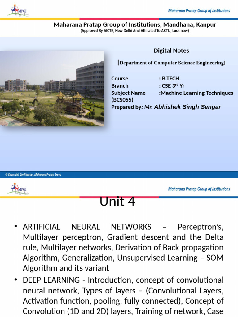Unit 4 ML NN, DL, CNN-1 | PDF | Mean Squared Error | Algorithms