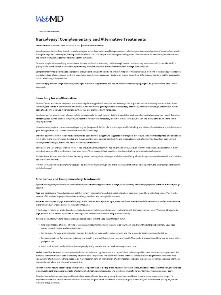 Narcolepsy - Sleep Paralysis - Complementary and Alternative Treatments | PDF | Cognitive ...