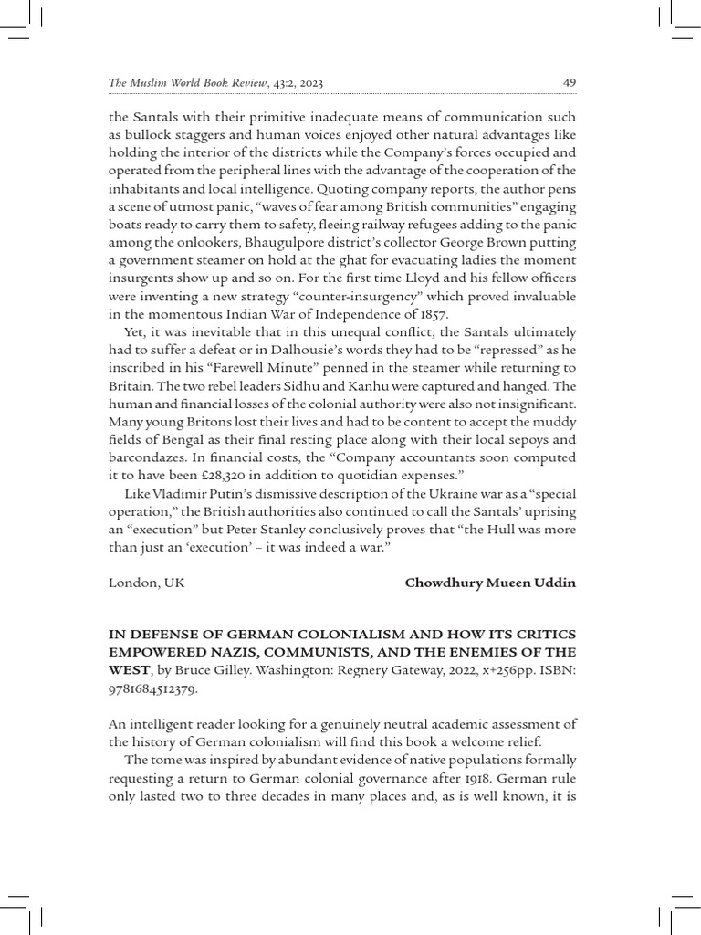 MWBR - in Defense of German Colonialism Reviewer Abdullah Drury | PDF ...