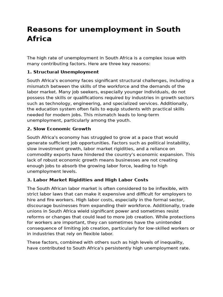 Reasons For Unemployment in South Africa | PDF | Unemployment | Entrepreneurship