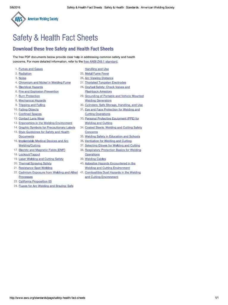 AWS Safety Health Fact Sheets | PDF | Noise | Welding