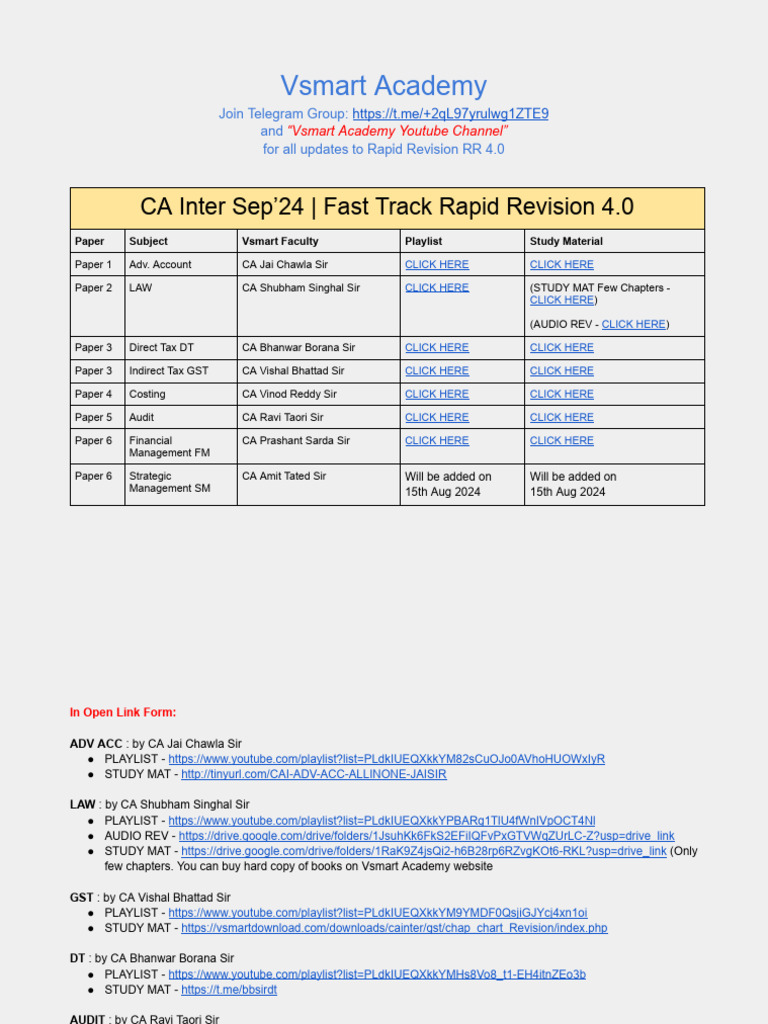 IMP Links CA Inter RR4.0 Sep'24 - Fast Track Rapid Revision | PDF | Taxes | Government Finances
