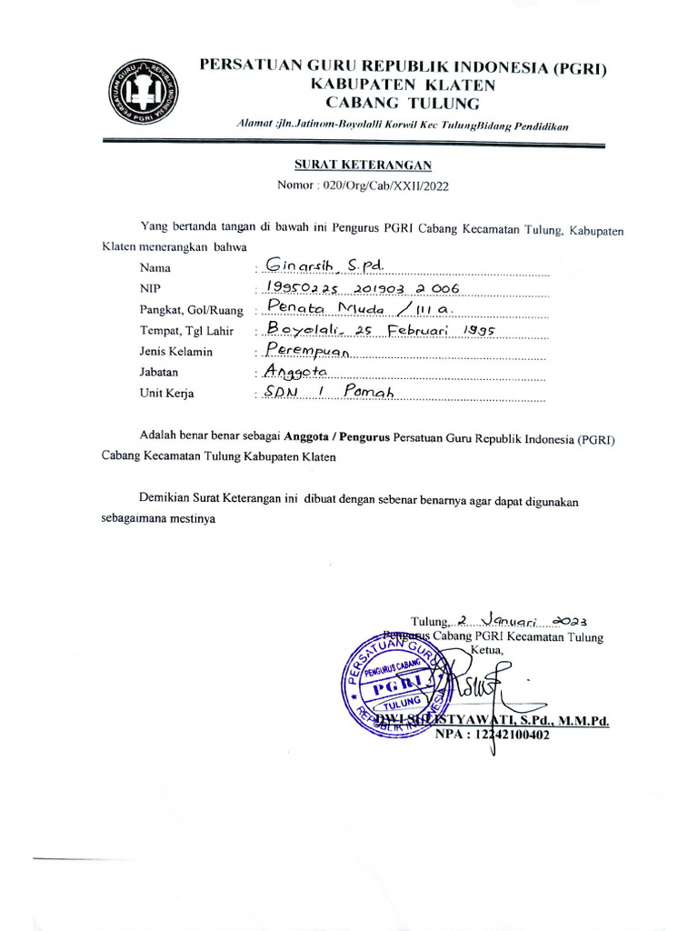 SK PGRI APRIL- GINARSIH | PDF