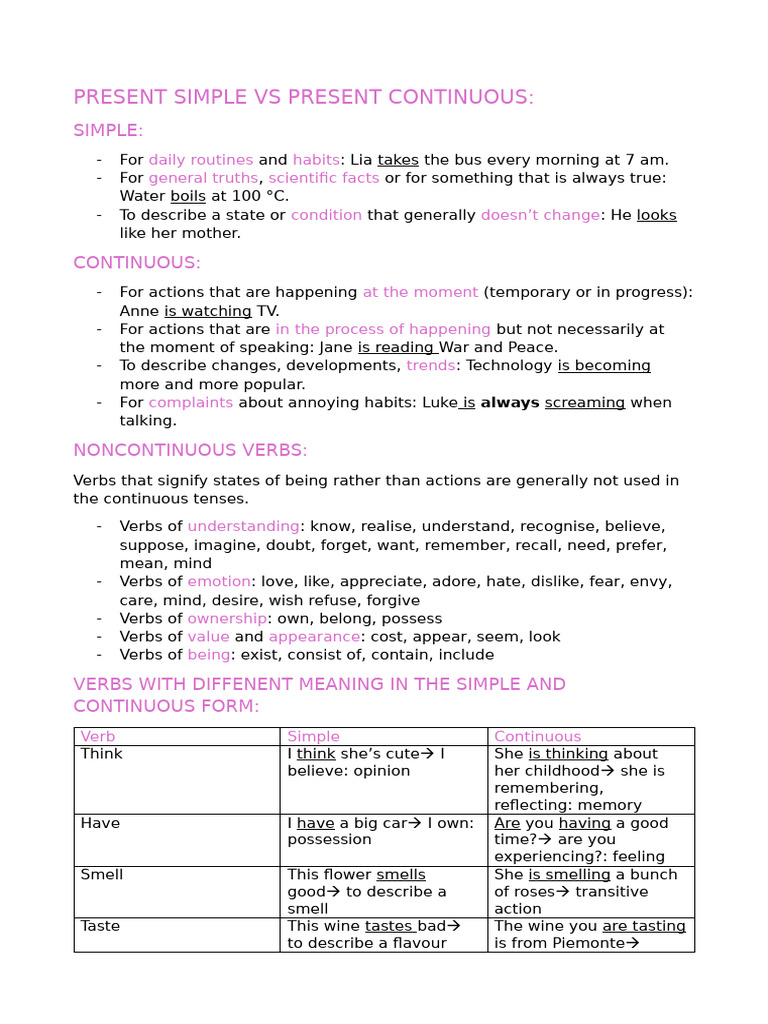 Present Simple vs Continuous Tenses Guide | PDF | Verb | Adverb