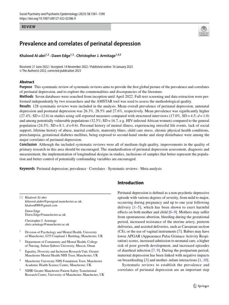 Global Prevalence of Perinatal Depression | PDF | Postpartum Depression ...