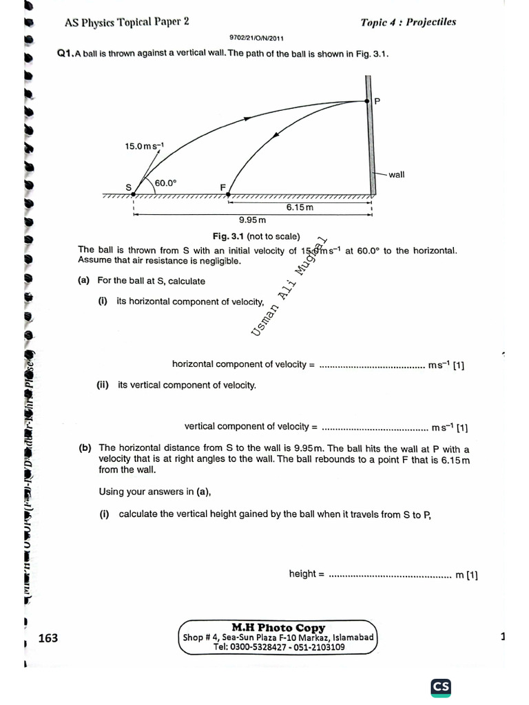 AS Physics T4 P2 Projectile | PDF