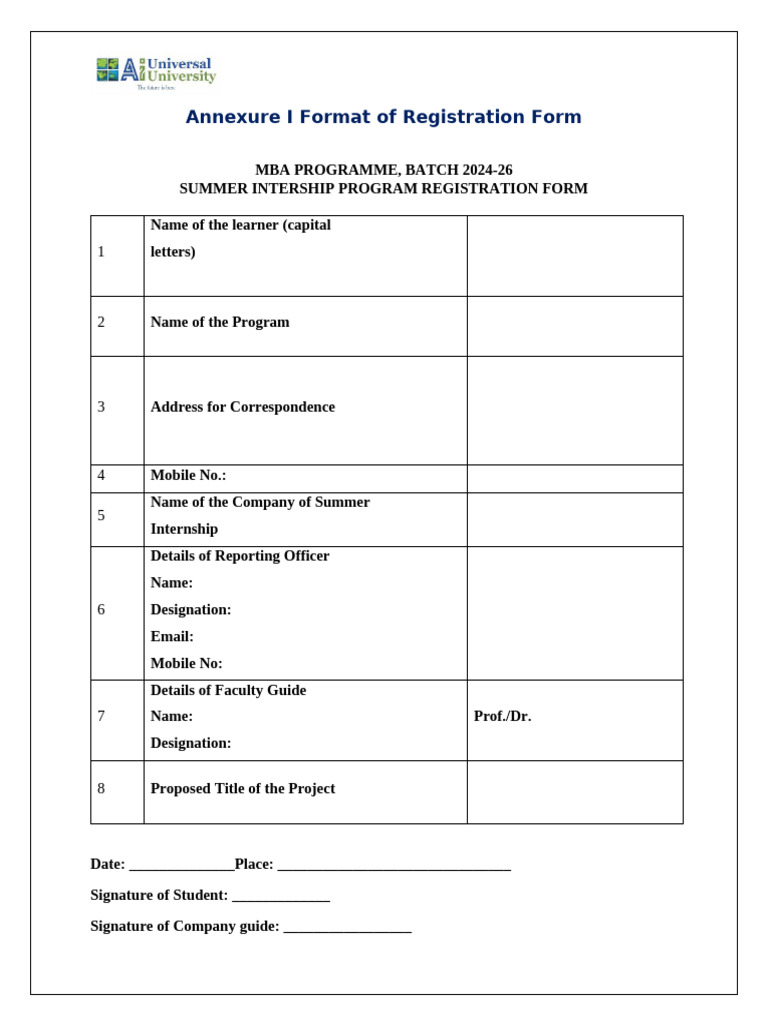 Annexure I Format of Registration Form | PDF
