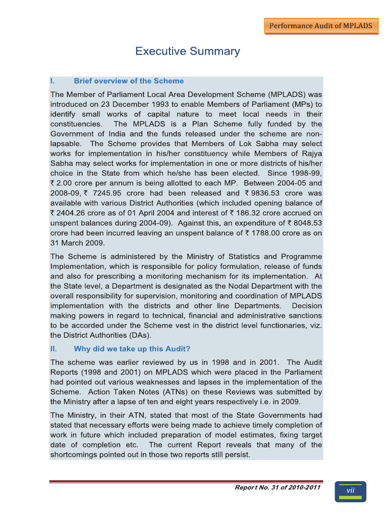 Performance Audit of MPLADS | PDF