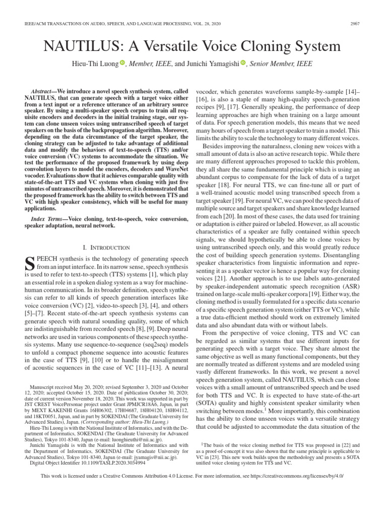 NAUTILUS_A_Versatile_Voice_Cloning_System | PDF | Speech Synthesis ...