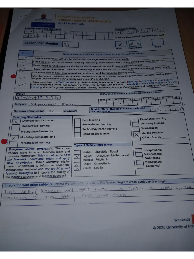 Mashudu Daisy Malele Week 01 POE Lesson Plan 3 | PDF