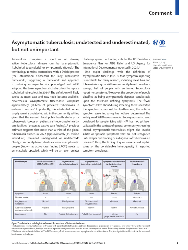 Asymptomatic Tuberculosis Undetected and Underestimated, But Not | PDF ...