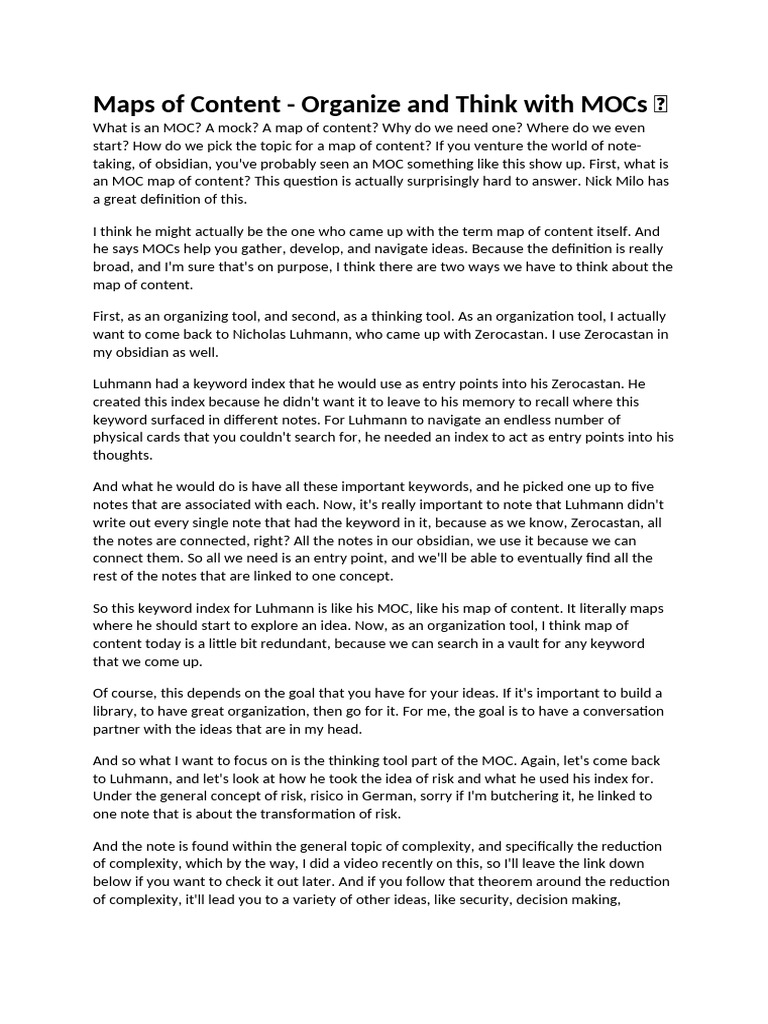 Maps of Content - Organize and Think With MOCs ? | PDF | Thought | Mind