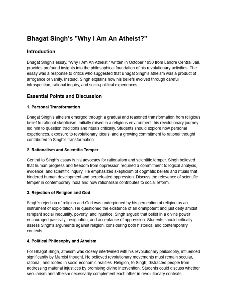 Bhagat Singh's - Why I Am An Atheist | PDF | Atheism | Secularism