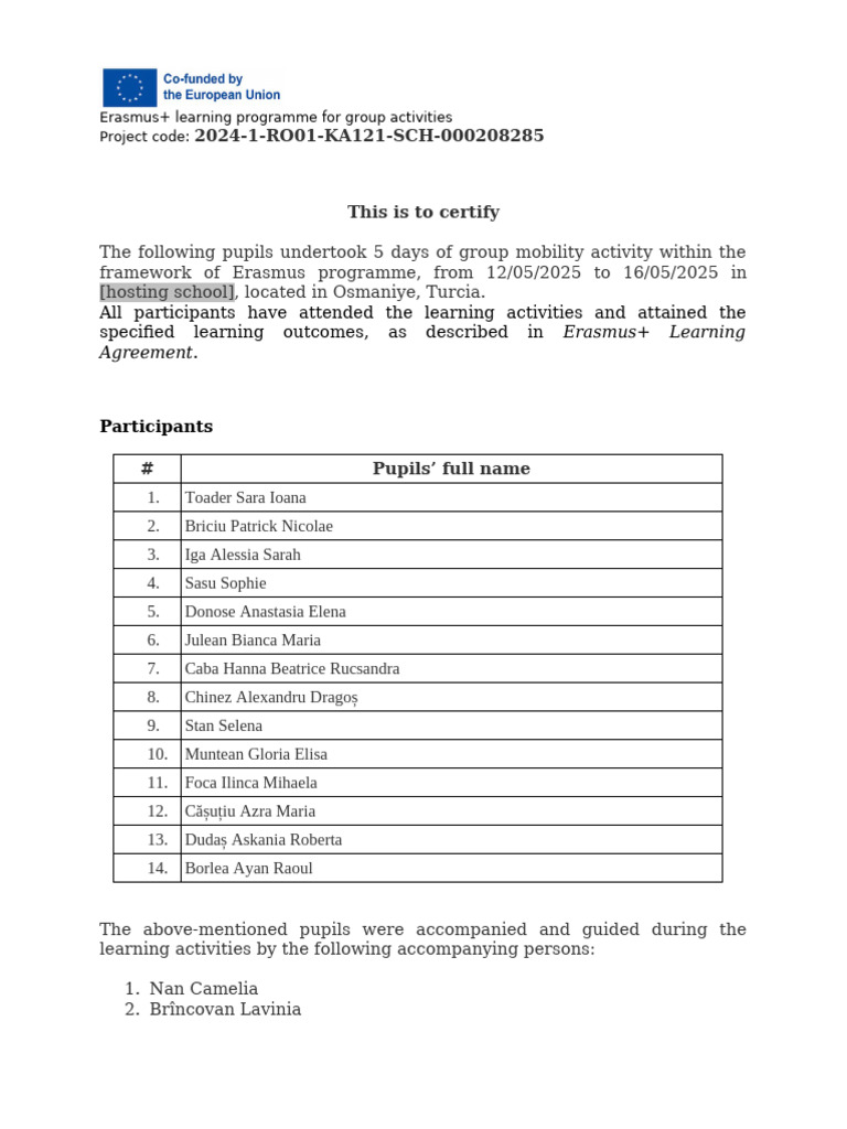1.5 - SCH - Model - Atestat Participare - Grup - 2024 | PDF