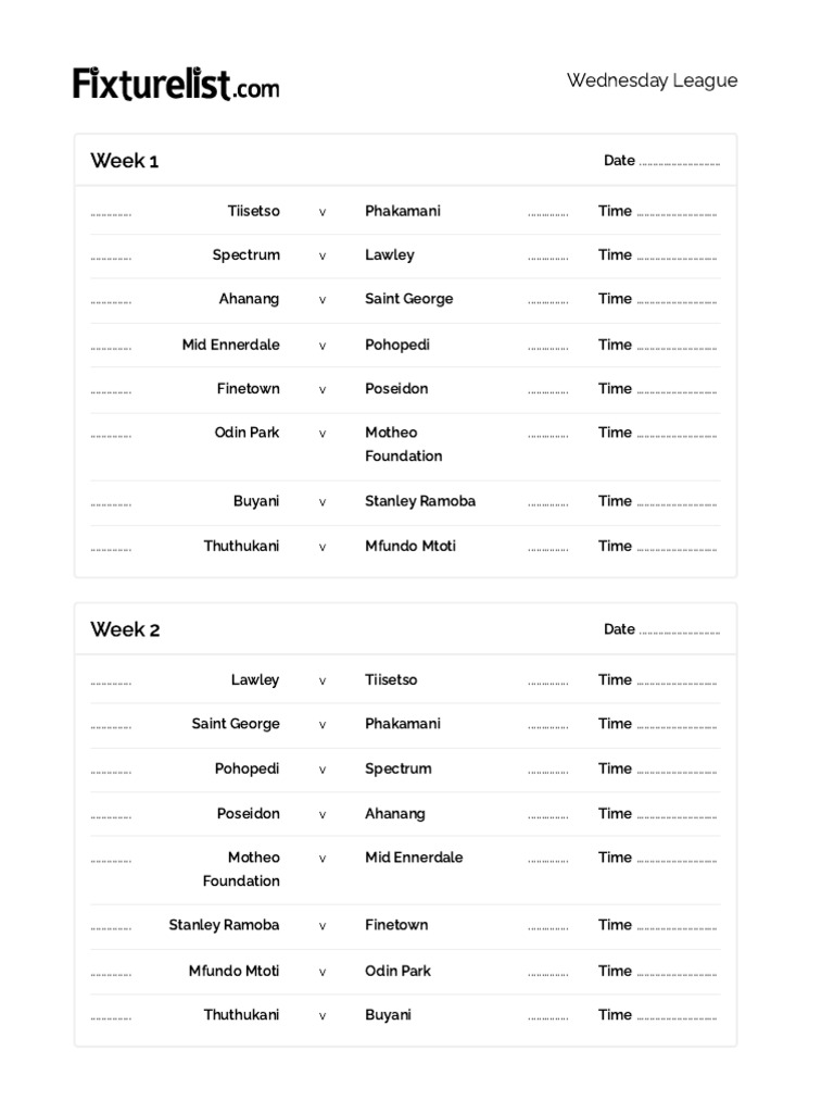 Fixture List Generator, Free Web Based Sports League Management ...