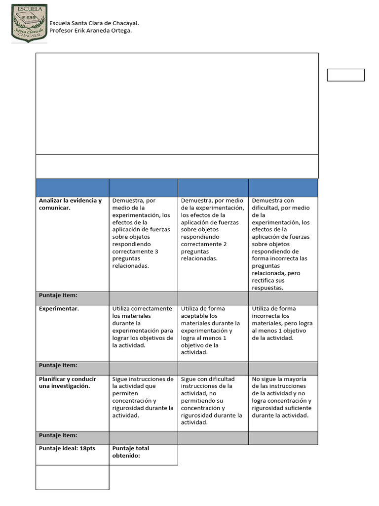 Rúbrica Ciencias Nat 4° | PDF | Science