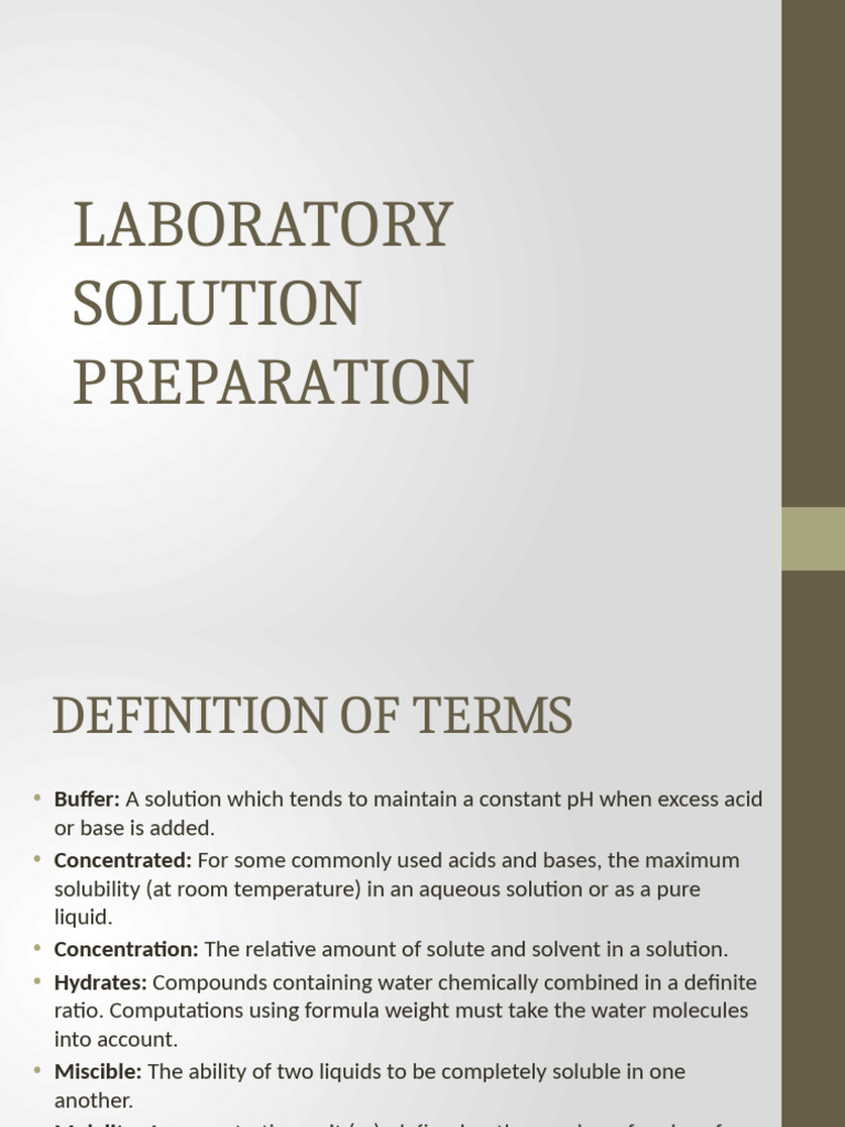 Laboratory Solution Preparation Guide | PDF | Solubility | Concentration