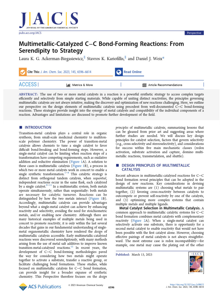 Ackerman Biegasiewicz Et Al 2023 Multimetallic Catalyzed C C Bond ...
