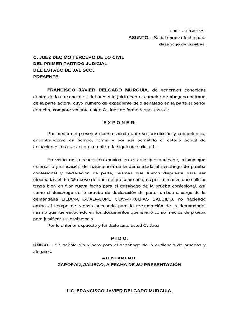 Solicitud Señale Fecha Desahogo de Pruebas | PDF