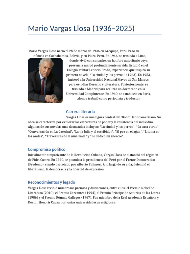 Biografia Mario Vargas Llosa | PDF
