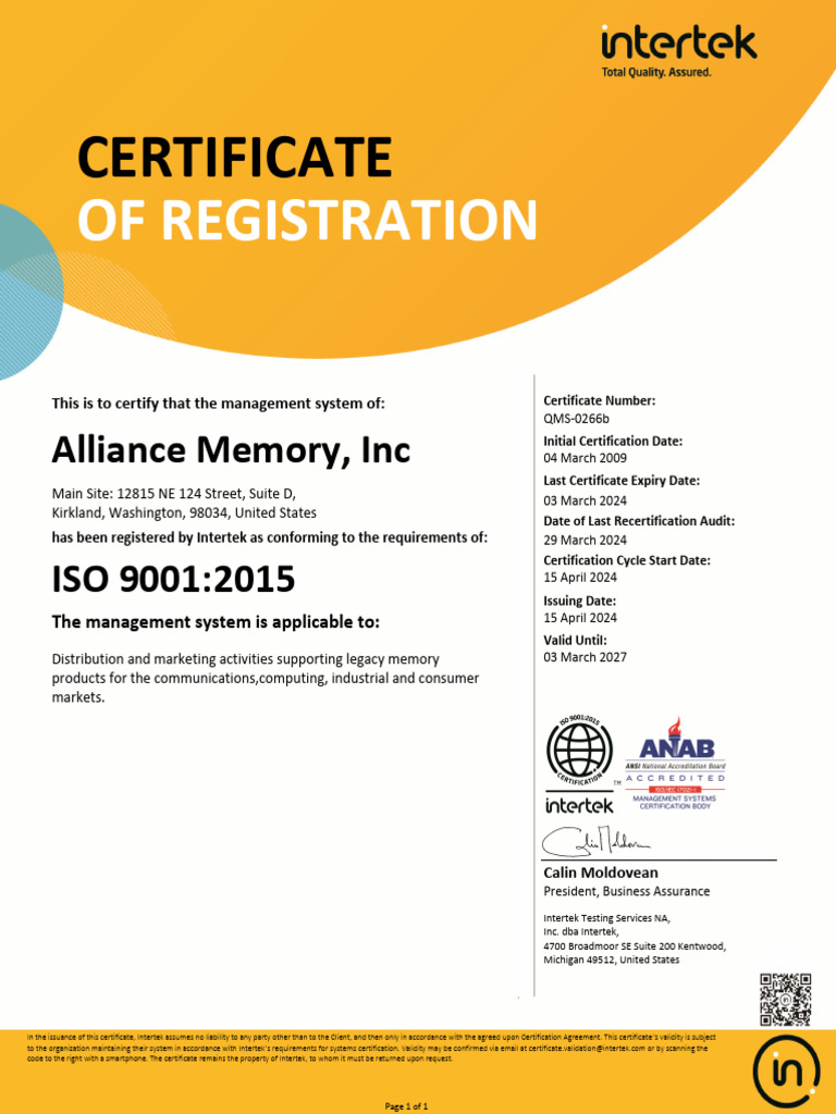 QMS-0266b - ENG - Alliance Memory, Inc | PDF | Certification