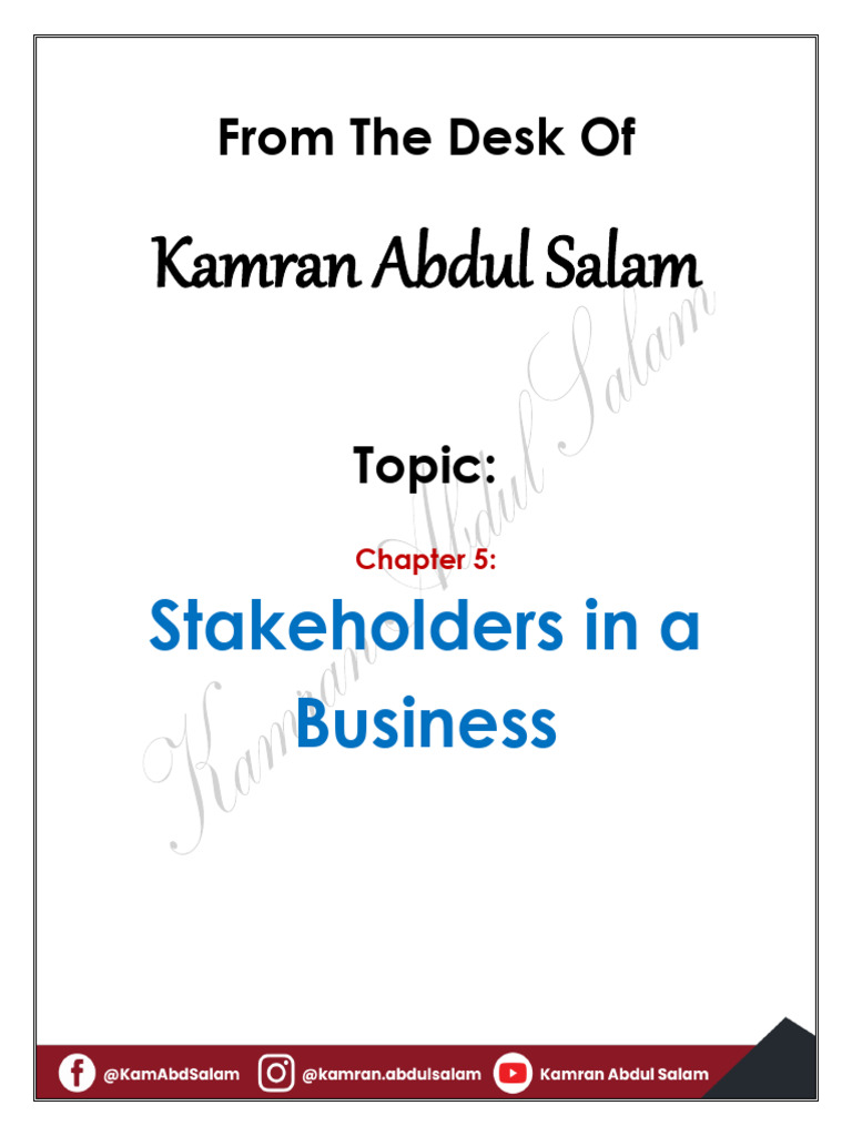 CH 5 - Stakeholders in A Business | PDF | Employment | Supply Chain