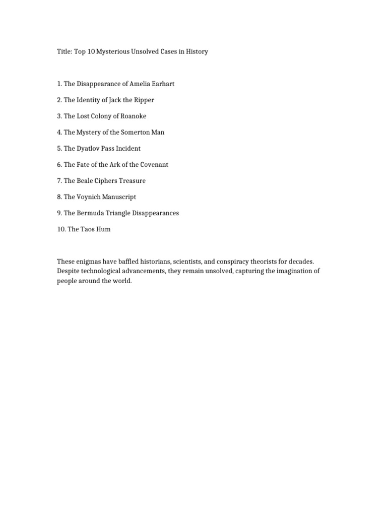 Unsolved Historical Mysteries | PDF