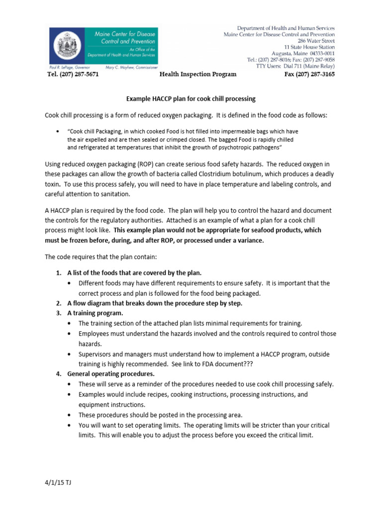 HACCP Plan for Cook Chill Processing | PDF | Thermometer | Hazard ...