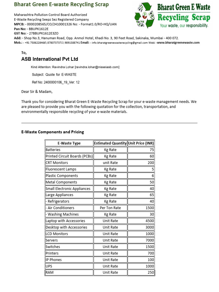 ASB International PVT LTD | PDF | Electronic Waste | Recycling