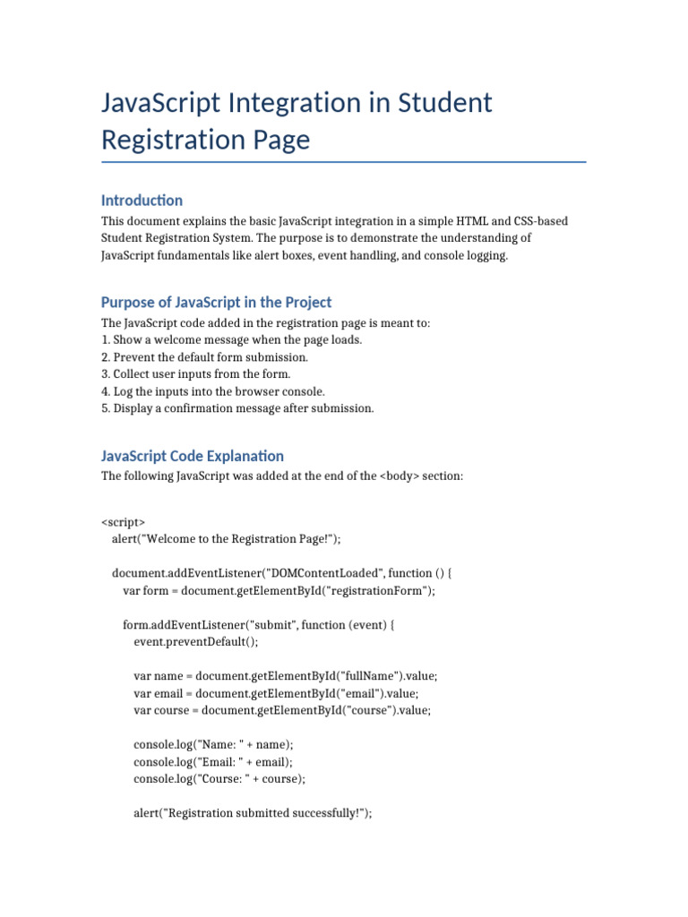 JavaScript Registration Documentation | PDF