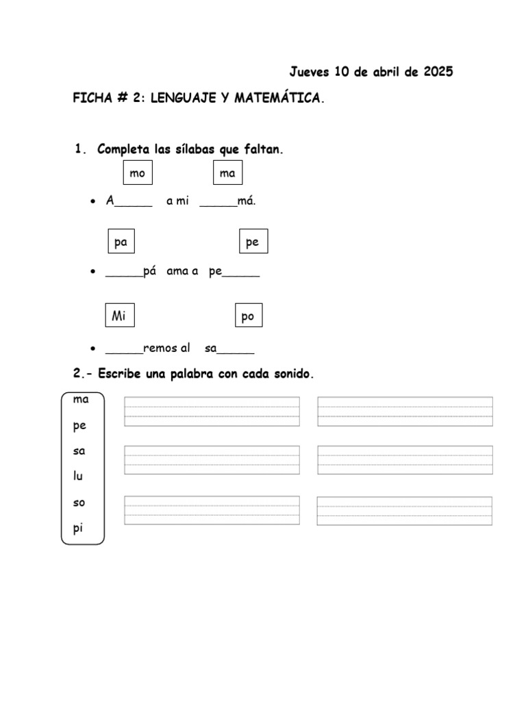 FICHA 2 Matem-Tica - Lenguaje | PDF