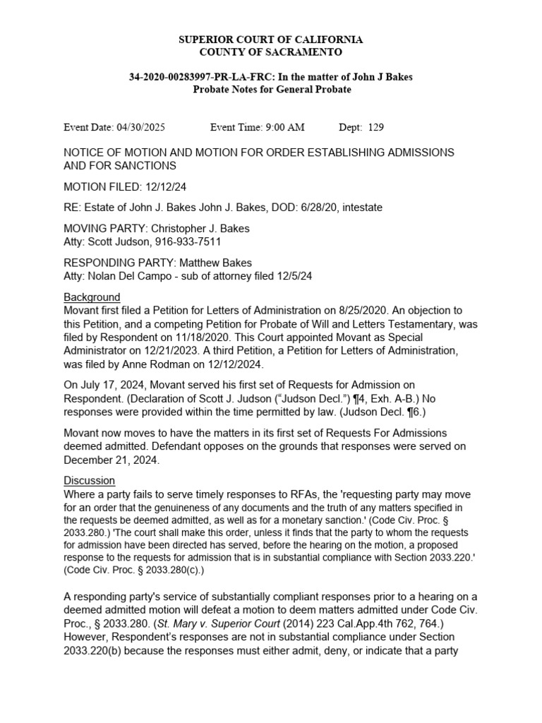 Motion For Order Establishing Admissions | PDF | Judiciaries | Common Law