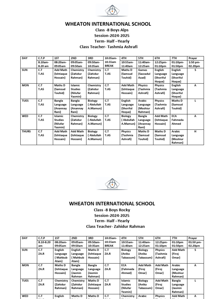 Class 8 To Class 10 Senior Section Routine | PDF