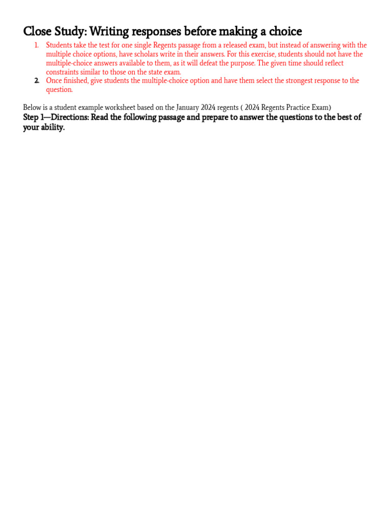 Model Regents Prep Lesson #1 | PDF | Multiple Choice