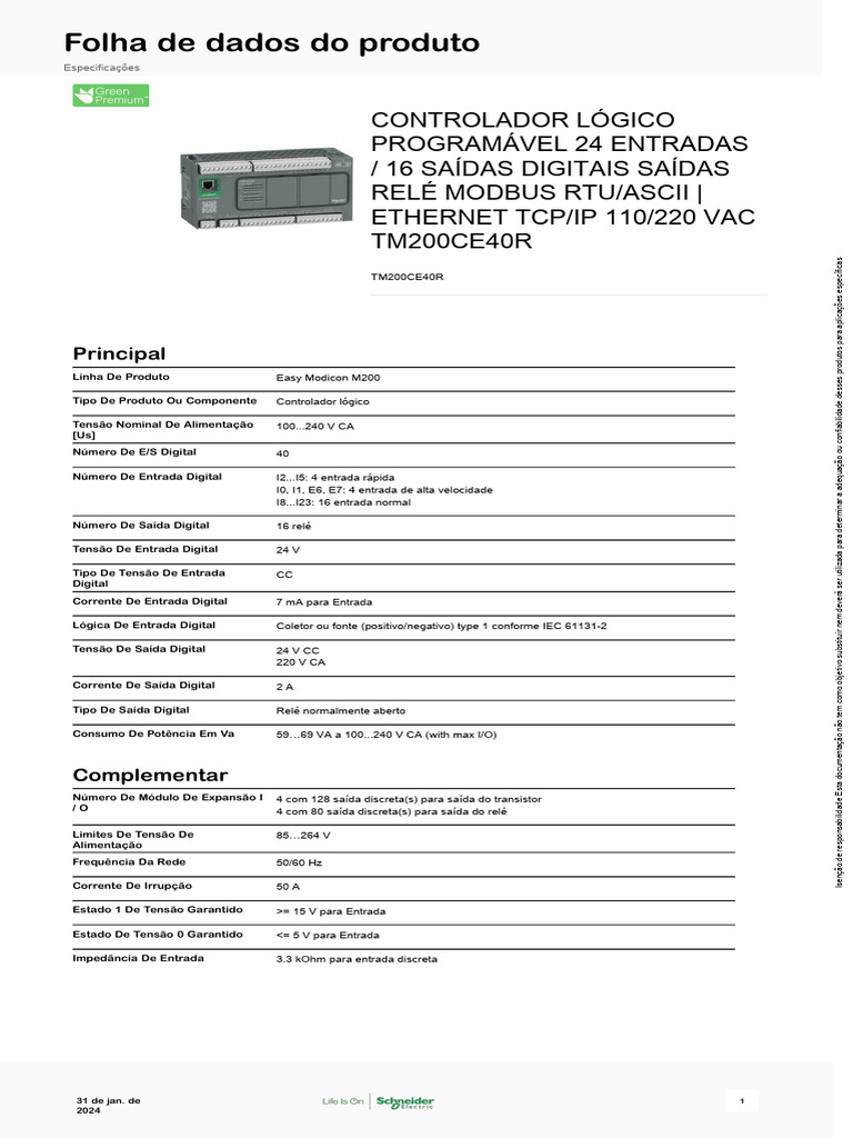 Schneider Electric - Modicon-Easy-M200 - TM200CE40R | PDF | Corrente ...