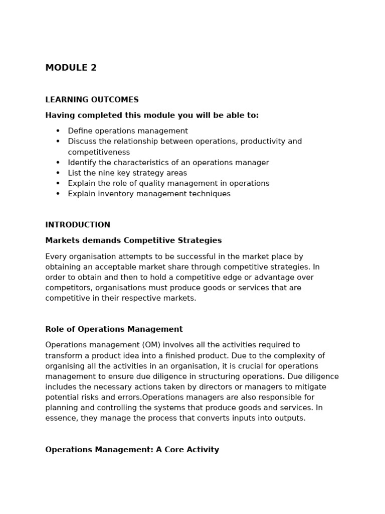 Business Administration - Module 2 - Operations Management | PDF ...