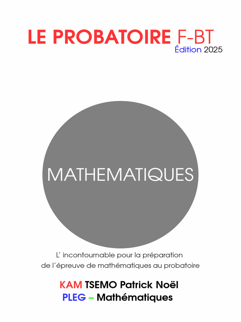 Mathématiques Probatoire F-BT 2010-2024 Cameroun - 055714 | PDF ...