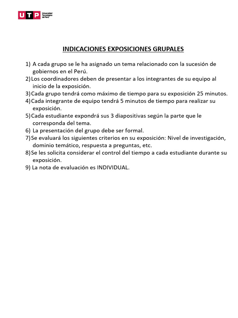 Indicaciones Exposiciones Grupales - Historia Del Perú en El Contexto Mundial Unmsm 2025 DR ...