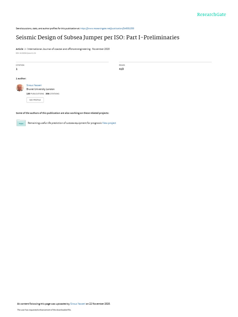 PAPER - Design of Subsea Jumper | PDF | Friction | Damping