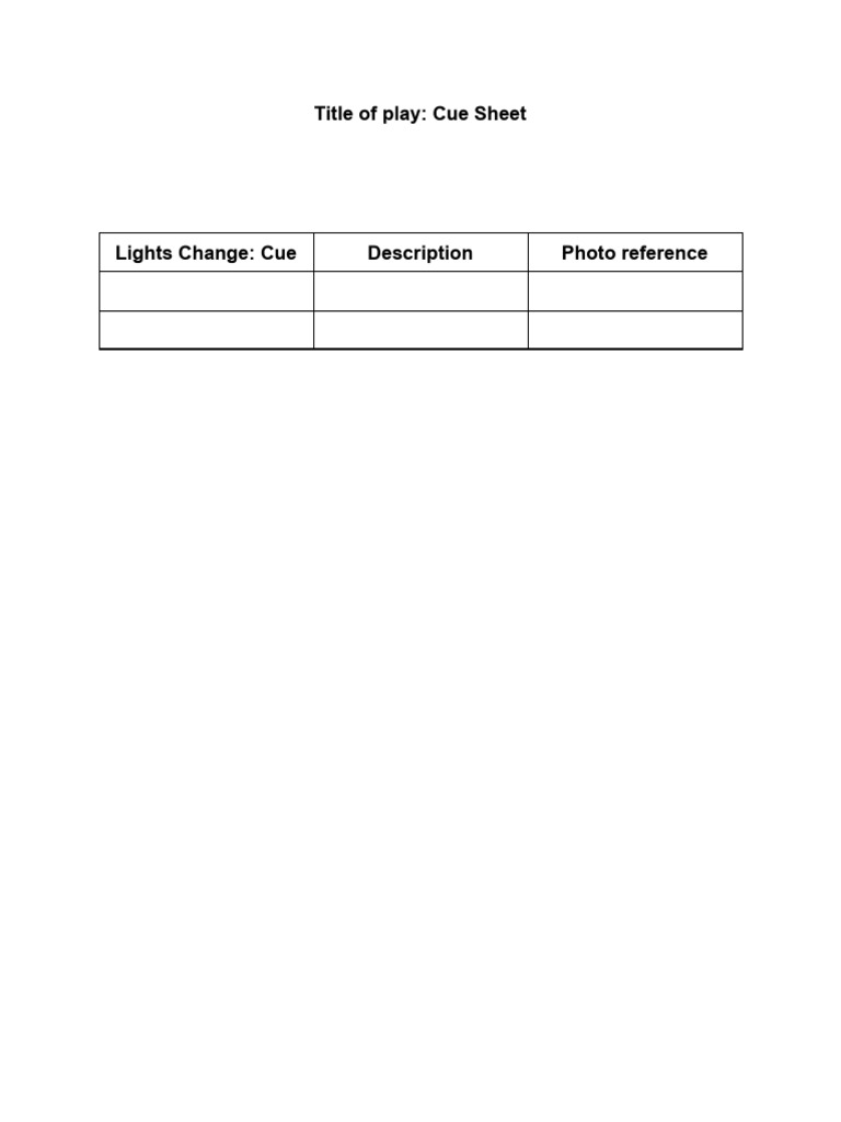 Lights Cue Sheet Template | PDF