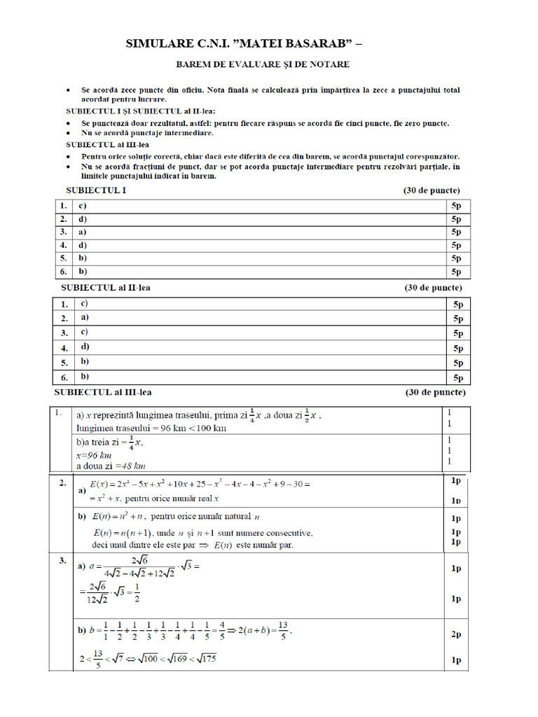 Barem Simulare 01.02.2025 | PDF