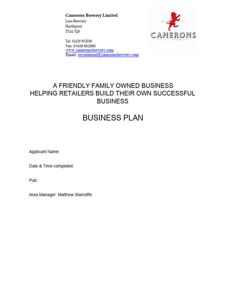 Run Your Own Pub Business Plan Blank Template INTERACTIVE 2016 | PDF ...