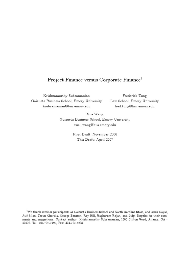 Project vs. Corporate Finance Analysis | PDF | Project Finance | Debt