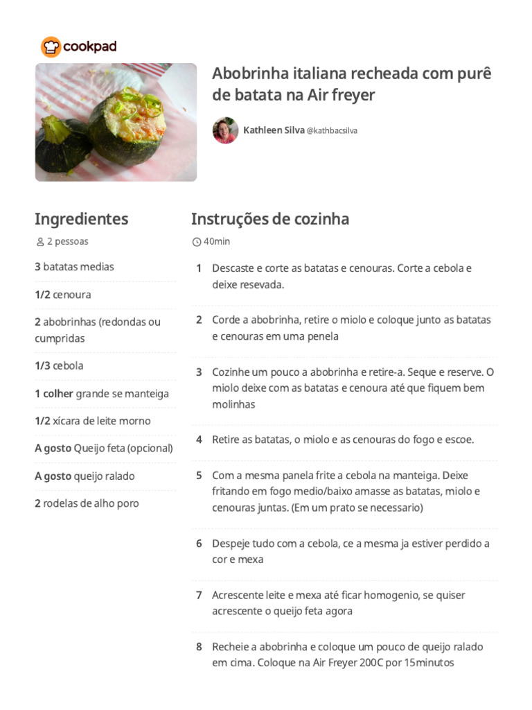Abobrinha Italiana Recheada Com Purê de Batata Na Air Freyer Receita Por Kathleen Silva ...
