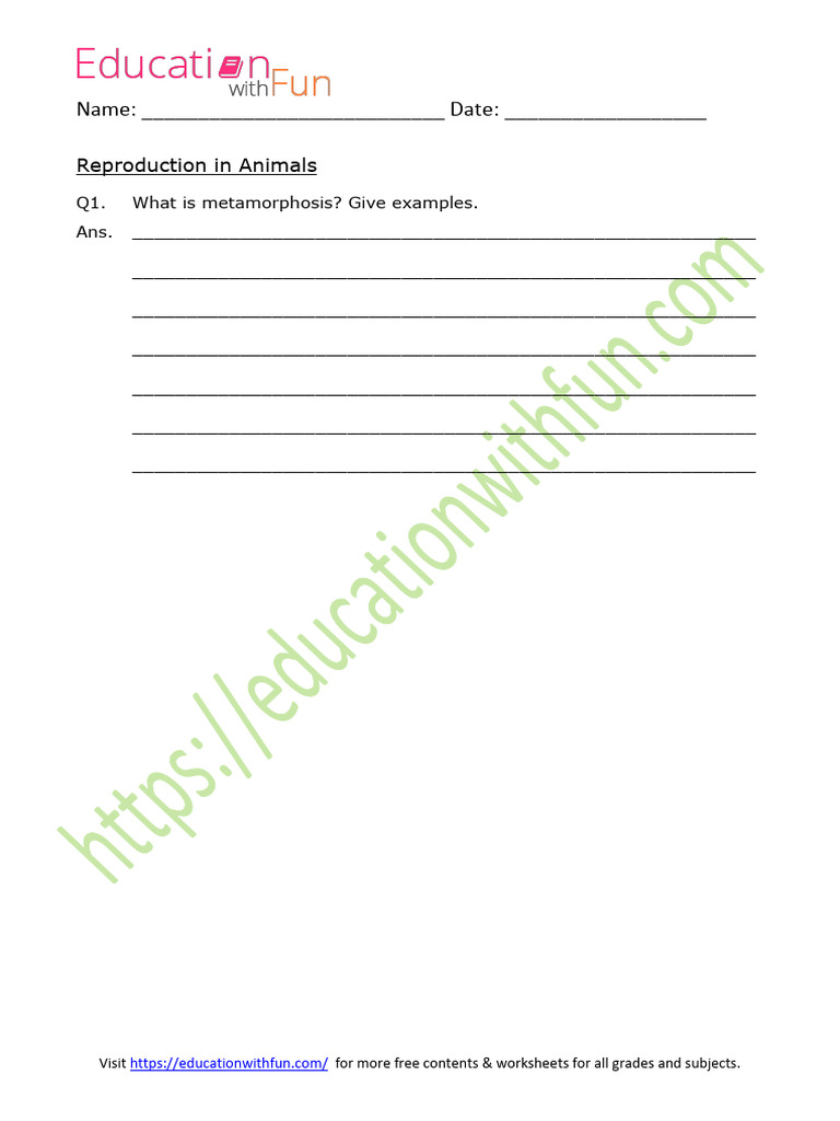 Reproduction in Animals Worksheet 9 | PDF