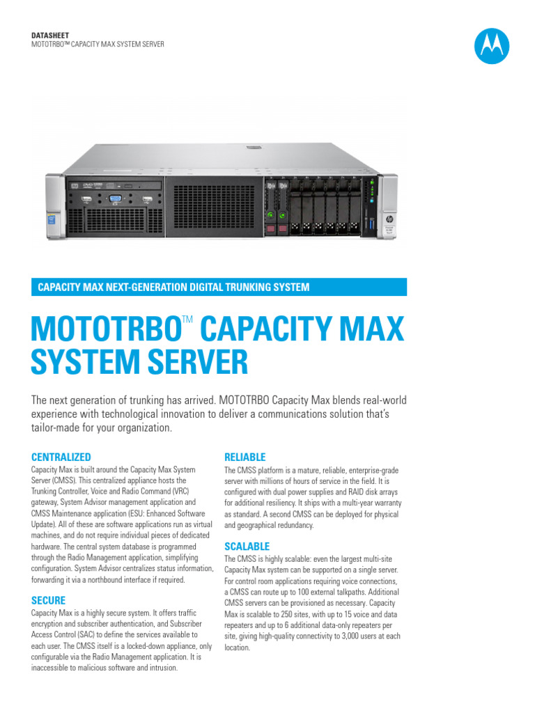 Mototrbo Capacity Max System Server Datasheet | PDF | Server (Computing) | Databases