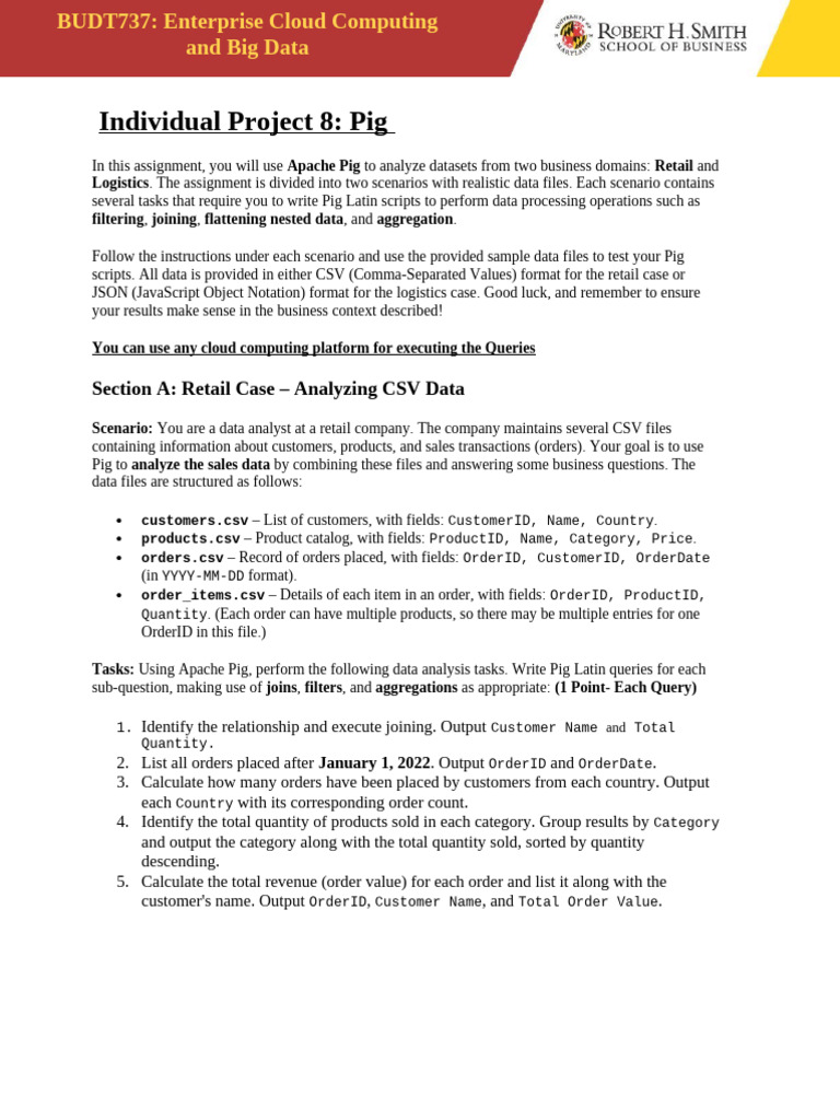 BUDT Individual - Project - 3 - Pig | PDF | Data | Logistics