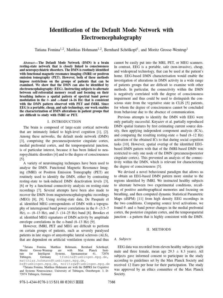 EEG Identification of Default Mode Network | PDF ...