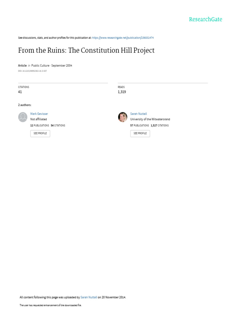 From The Ruins The Constitution Hill Project | PDF