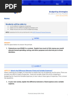 Budgeting Strategies Student Activity Packet | PDF | Budget | Money